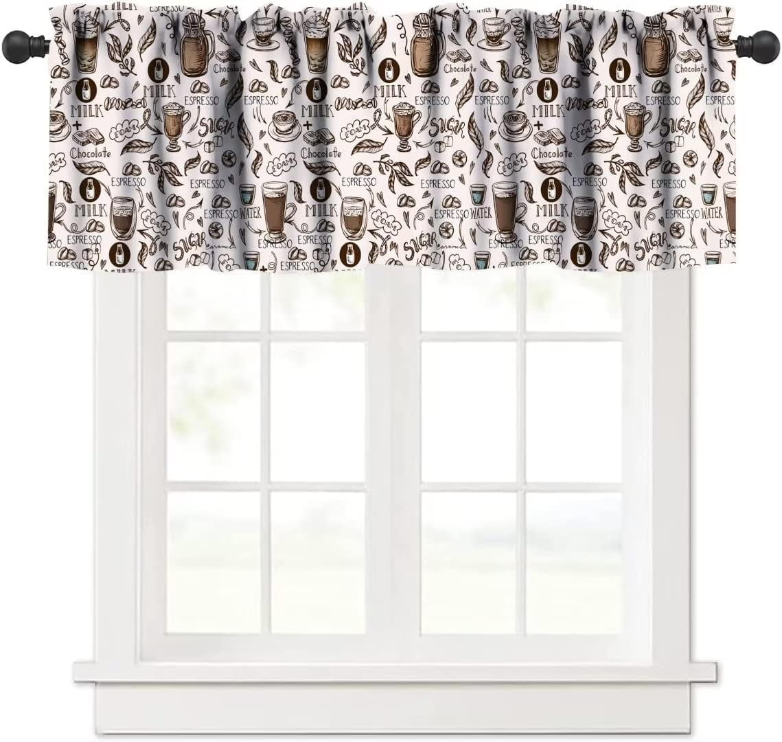 Coffee Valance Curtain, Various Cups of Coffee Silhouette Theme Windows ...