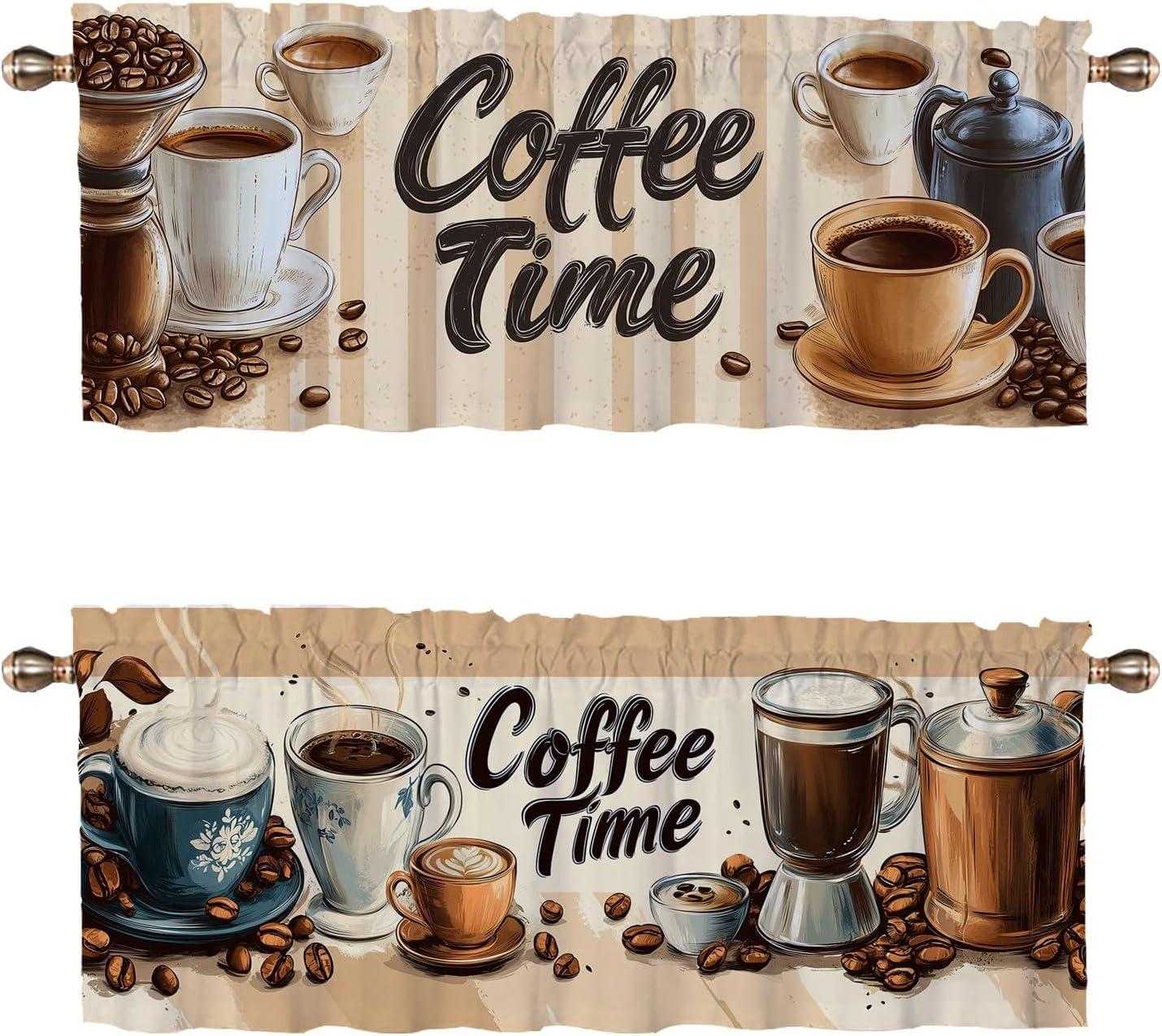 Coffee Valance Curtains 2 Pack Farmhouse Country Coffee Vintage Valance ...