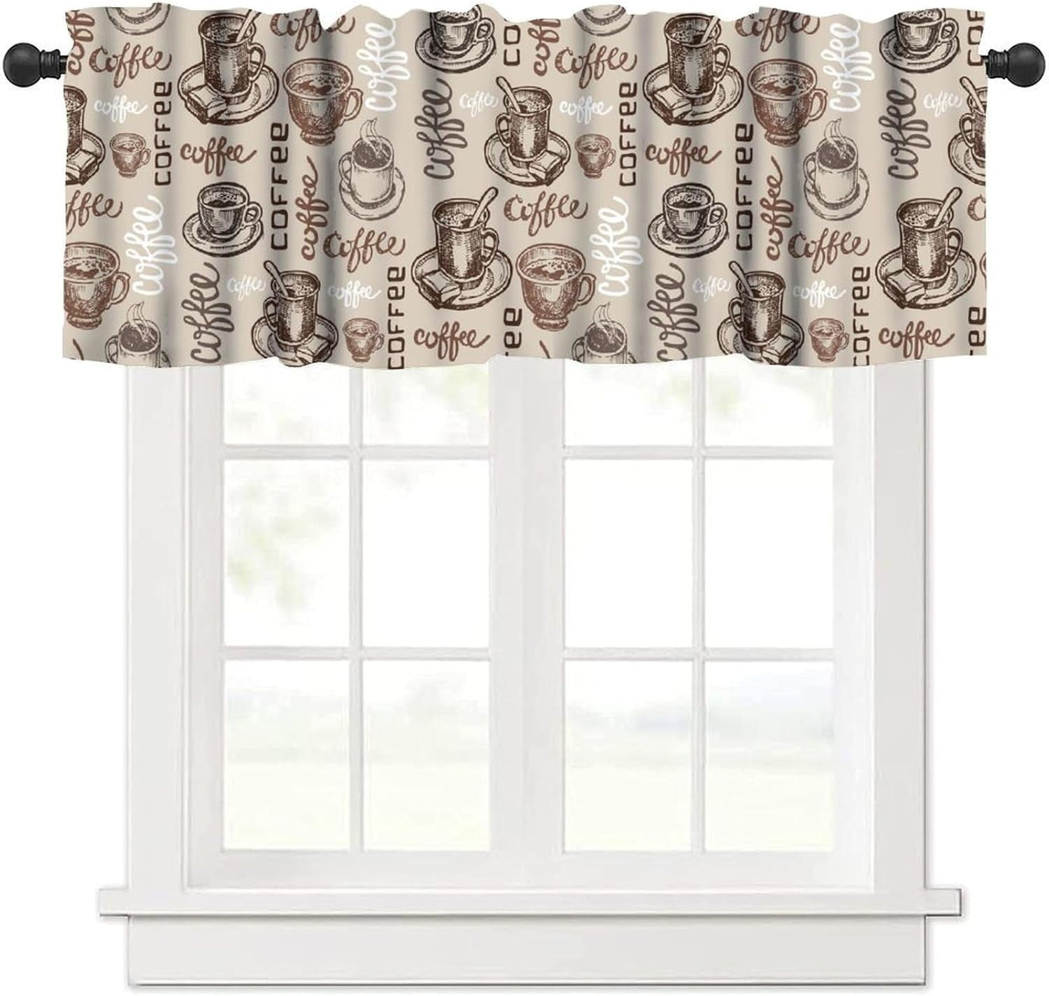 Coffee Valance Curtains Brown Coffee Cups Rustic Vintage Abstract Art ...