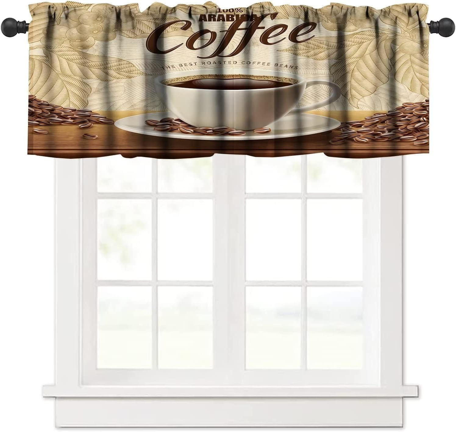 Coffee Valance Curtains Coffee Beans Sugar Silhouette Theme Art Windows ...