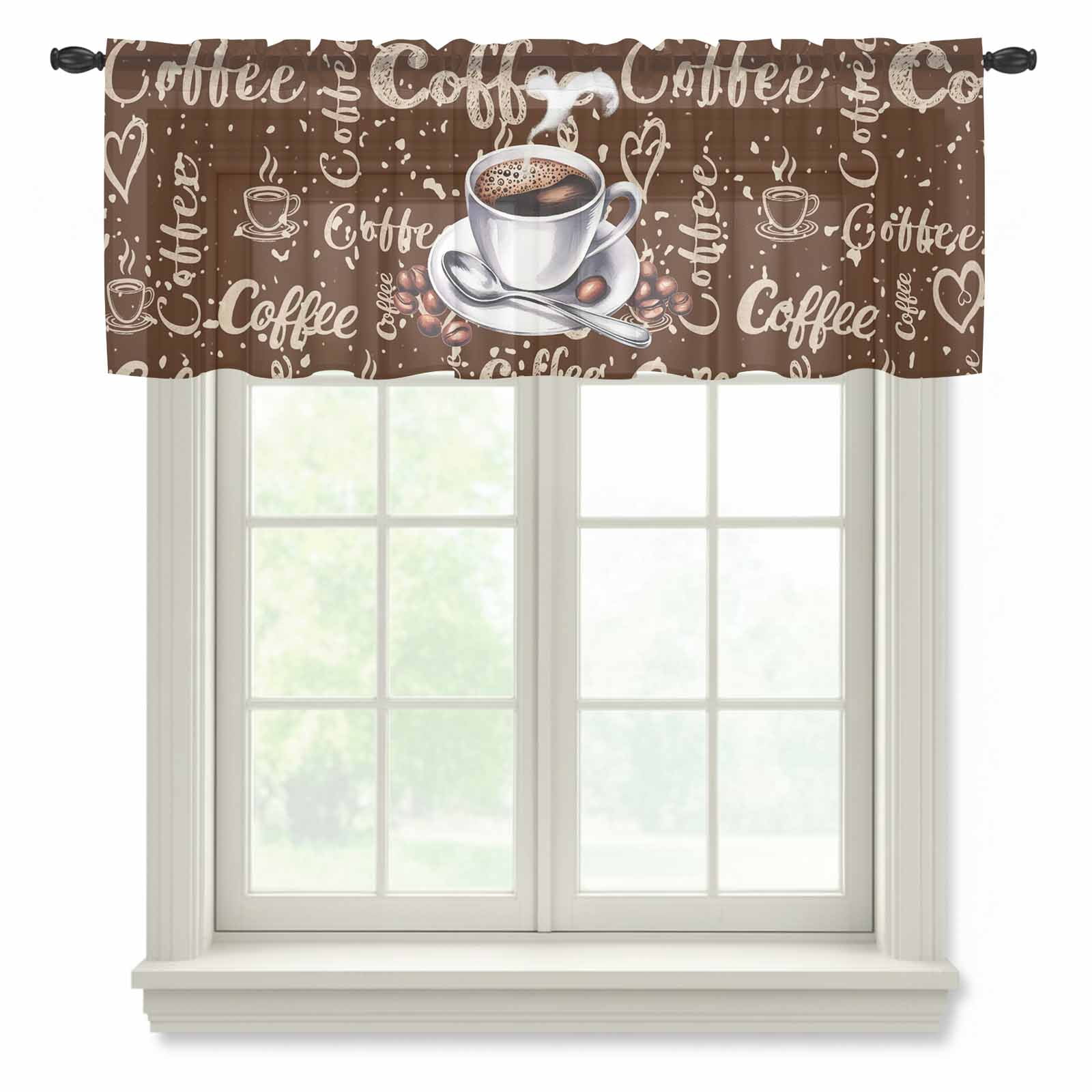 Coffee Valance Curtains for Kitchen/Living Room/Bathroom/Bedroom Window ...