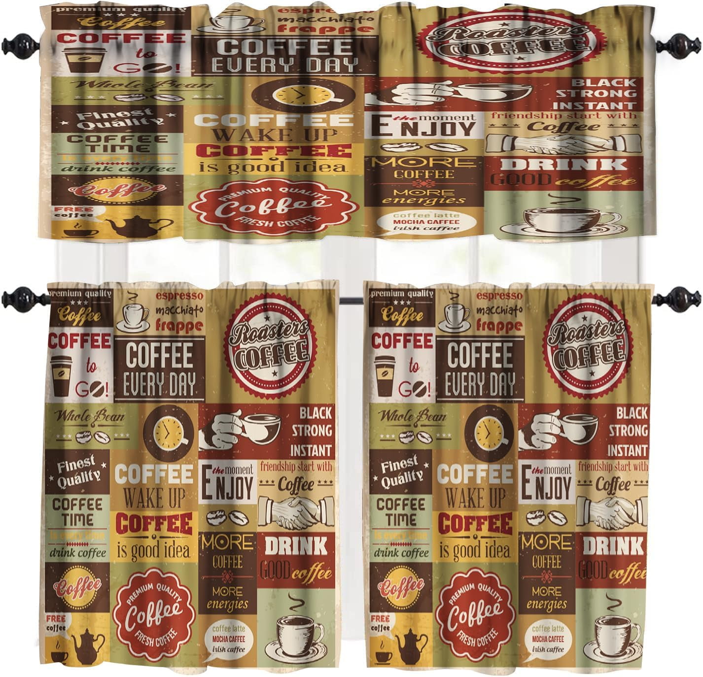 Coffee Valances Curtain Rod Pocket Abstract Vintage Kitchen Decor ...