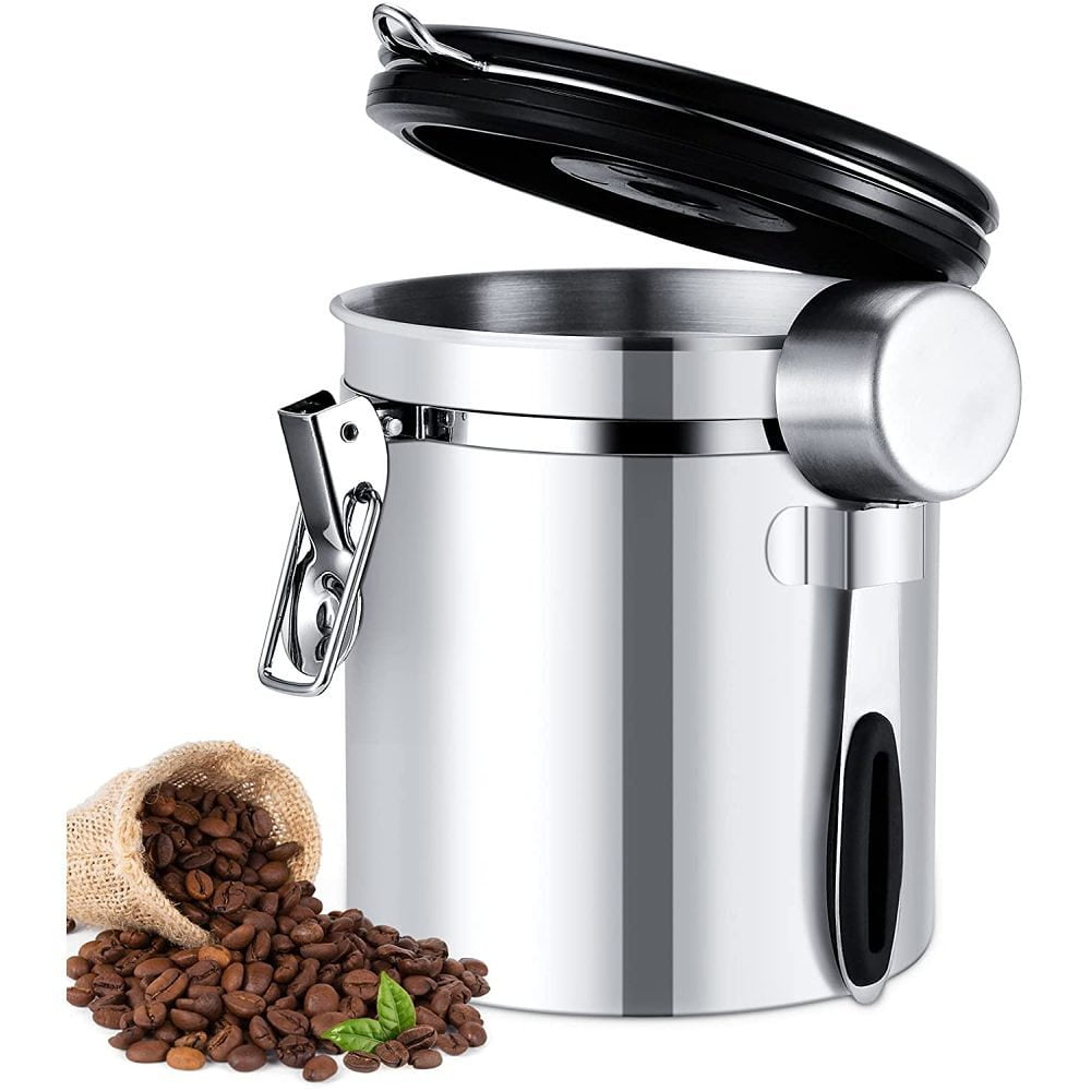 Coffee Vault, Airtight Stainless Steel Container with Translucent ...