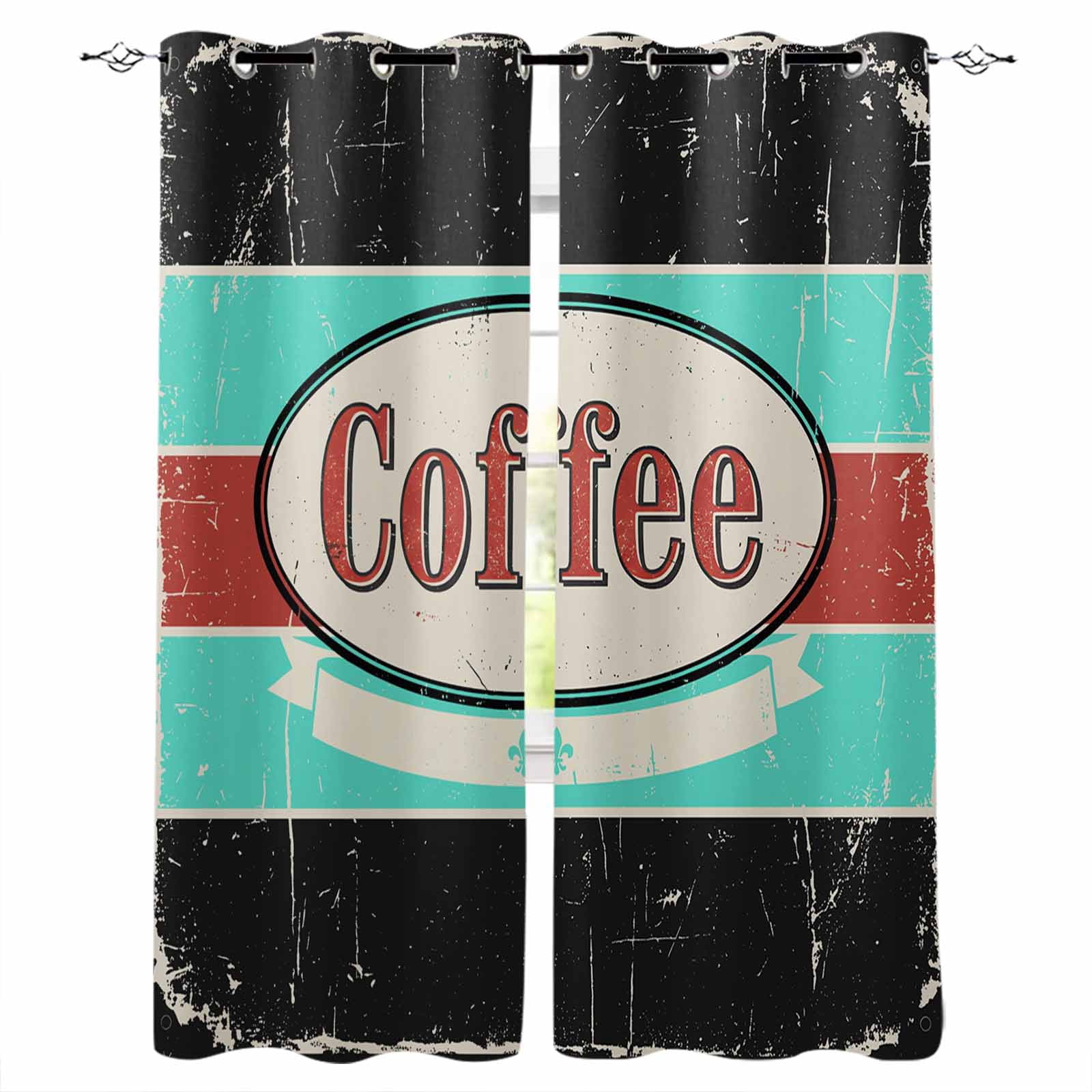 Coffee Vintage Black Teal Blackout Curtains for Bedroom/Living Room ...