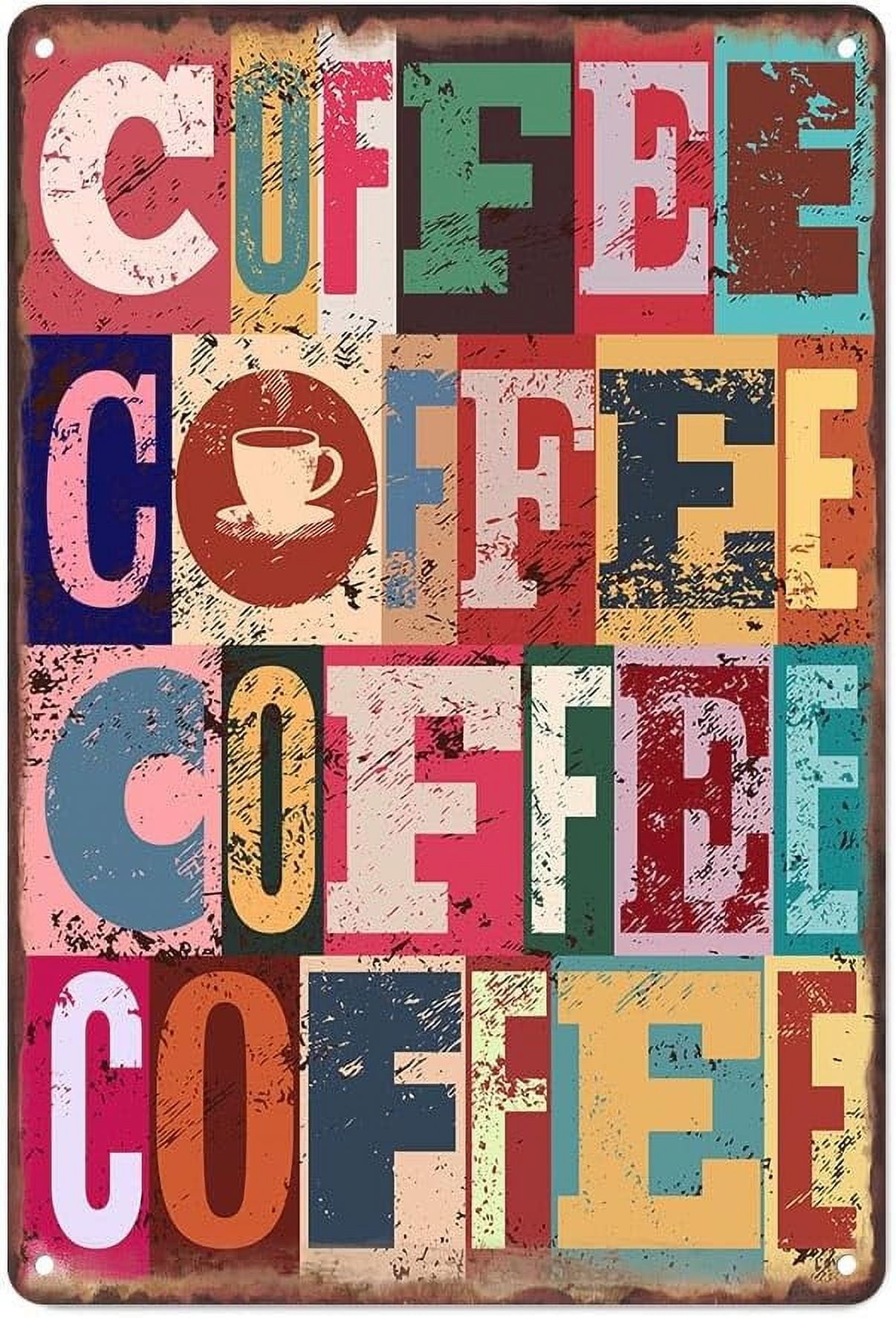 Coffee Vintage Metal Tin Sign, Cafe Colorful Cup Retro Wall Decor Sign ...