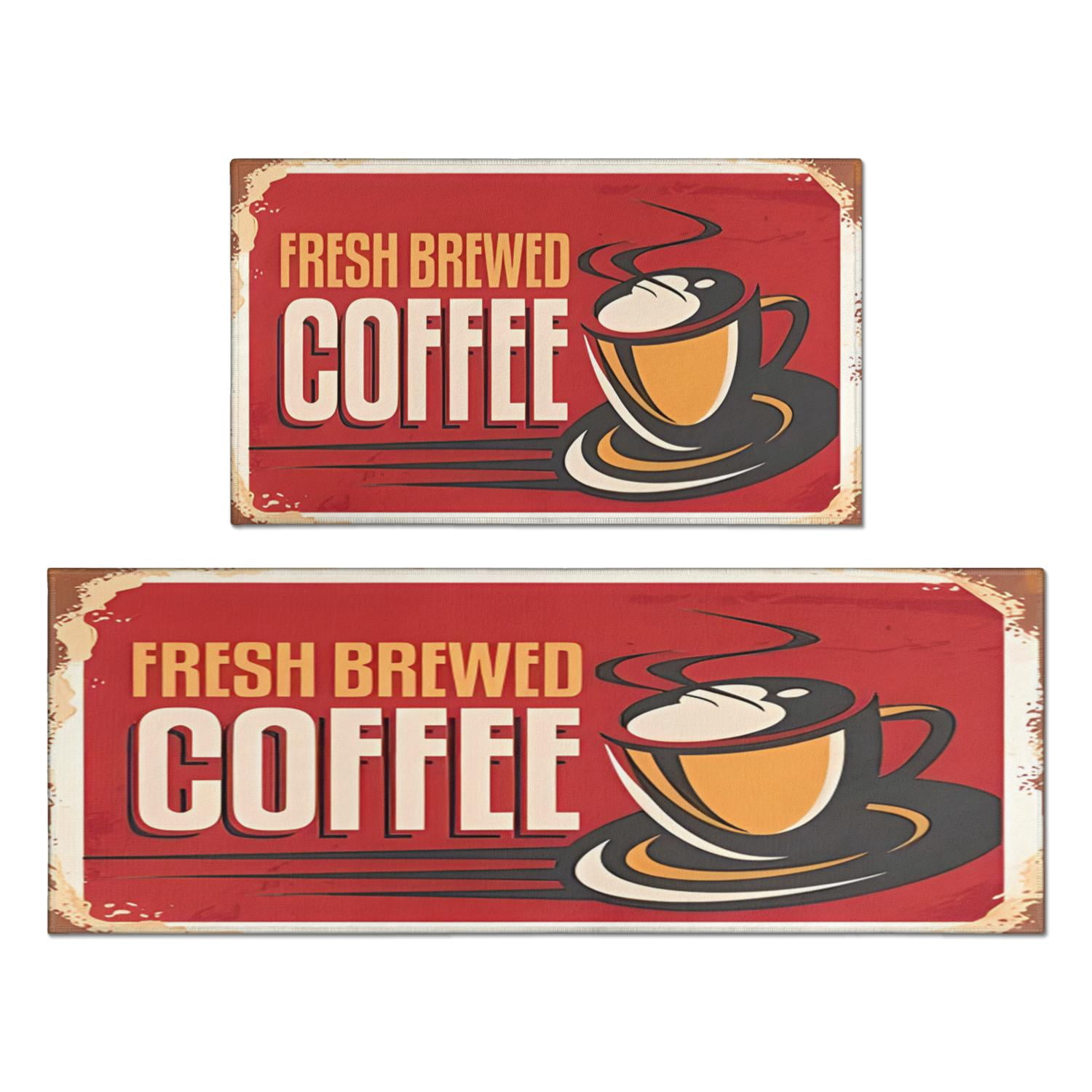Coffee Vintage Red Pattern Kitchen Mats for Floor Set Of 2,Kitchen Rugs ...