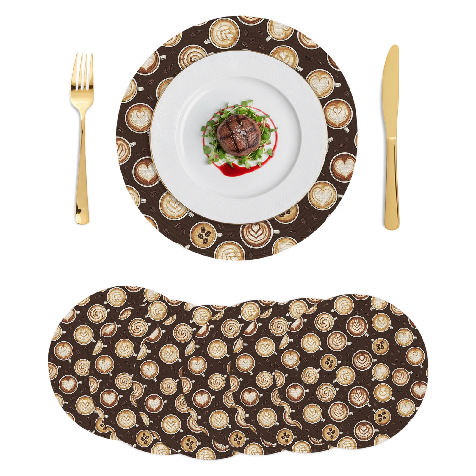 Coffee Vintage Round Placemats Set of 6 Dark Brown Coffee Bean ...