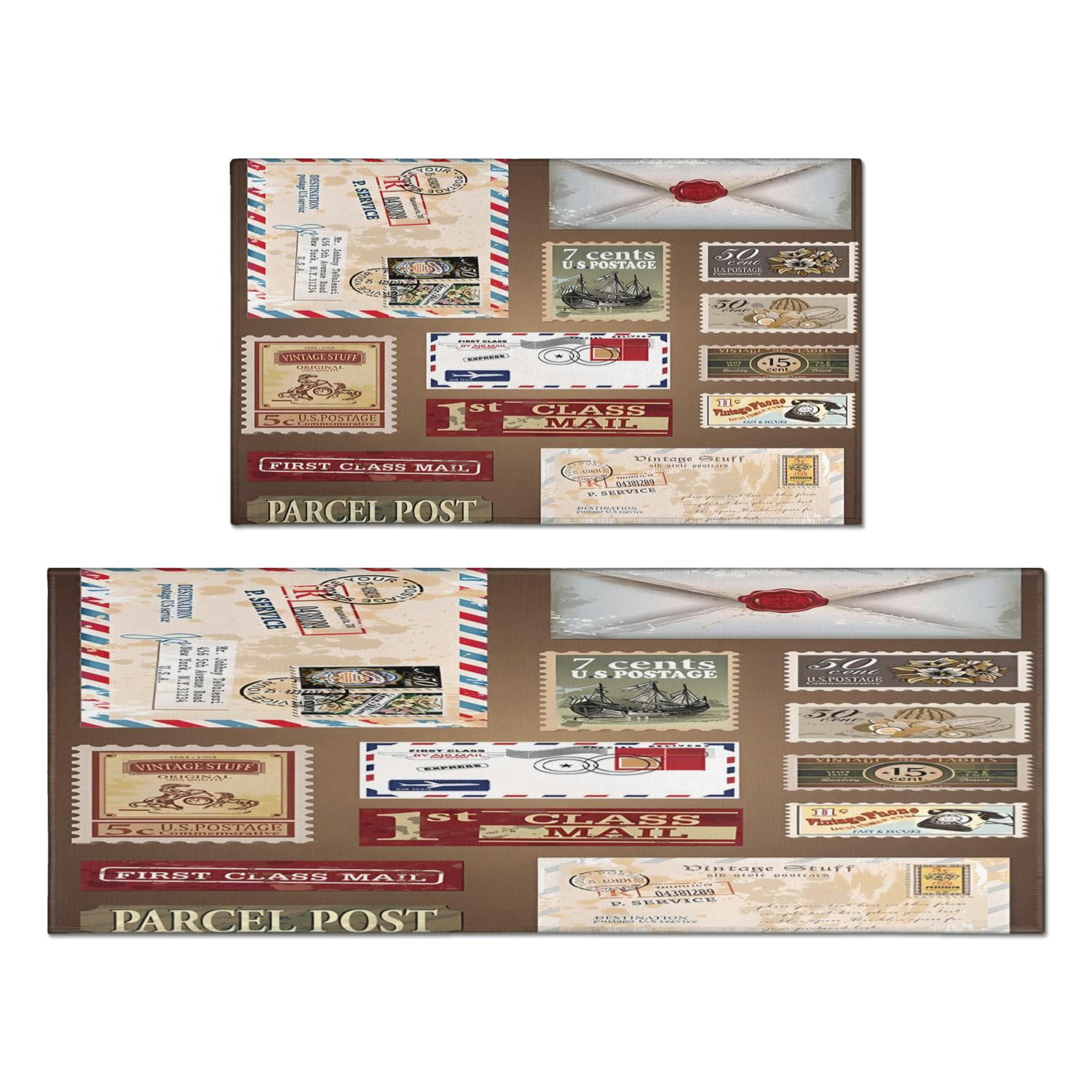 Coffee Vintage Stamp Pattern Kitchen Rug Set Of 2,Kitchen Rugs Mats ...