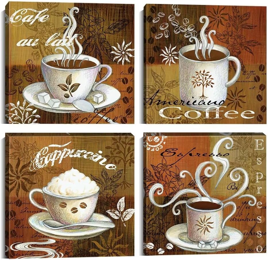 Coffee Wall Art for Cafe Kitchen Dining Room Wall Decor Vintage Coffee ...