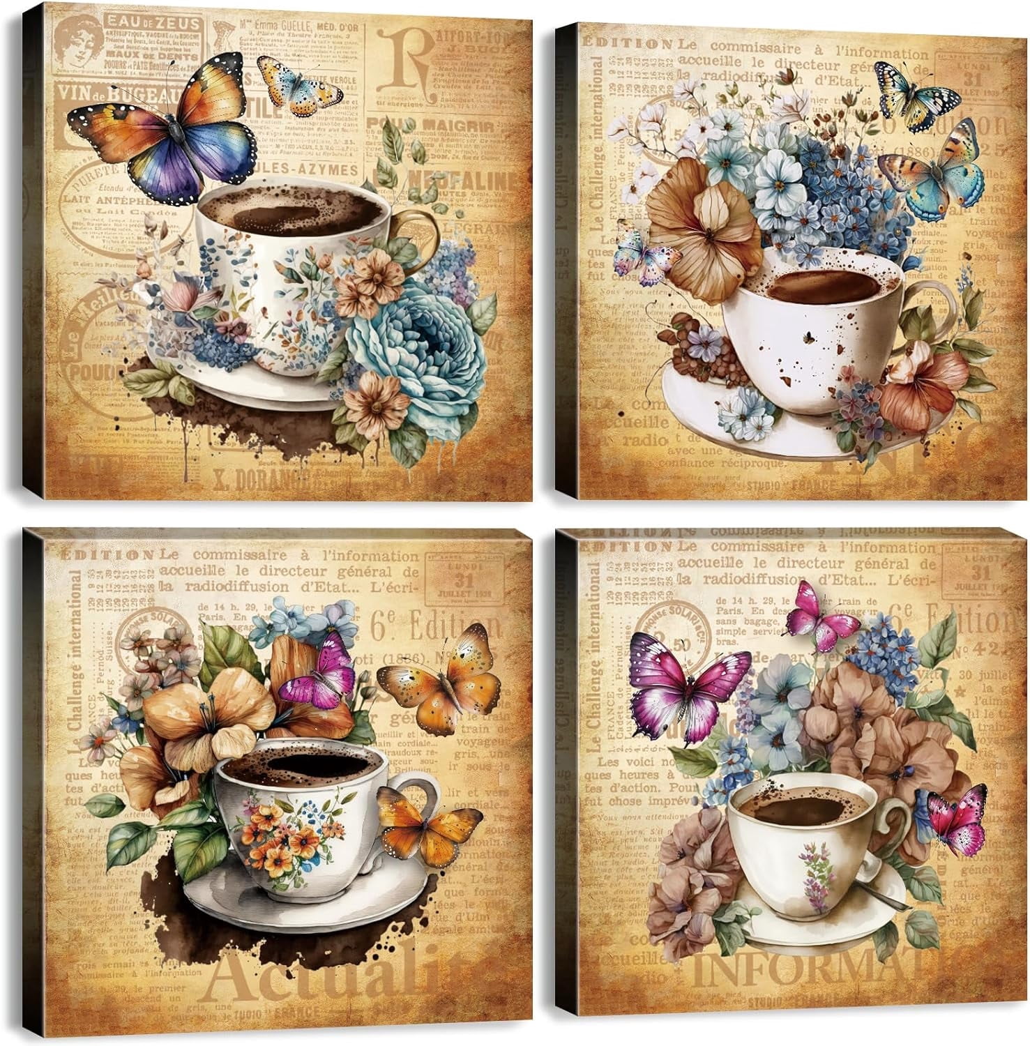 Coffee Wall Art Kitchen Pictures Wall Decor for Dining Room Watercolor ...