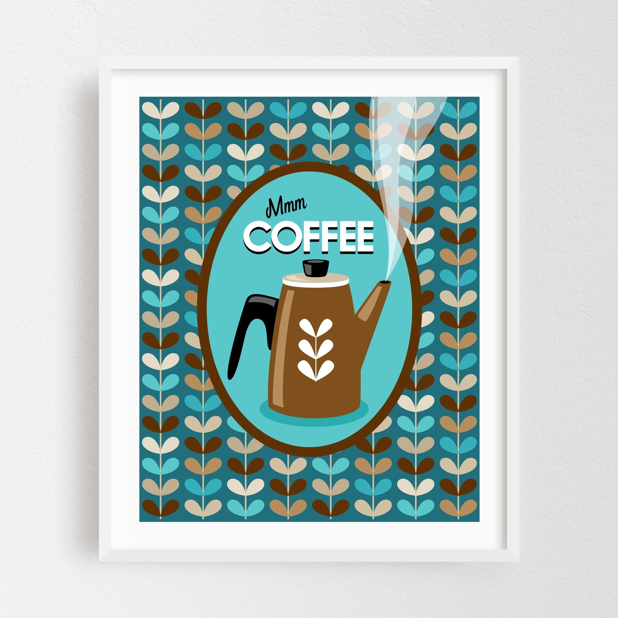 Coffee Wall Art // Mmm Coffee Quote // Typography // Turquoise Blue ...