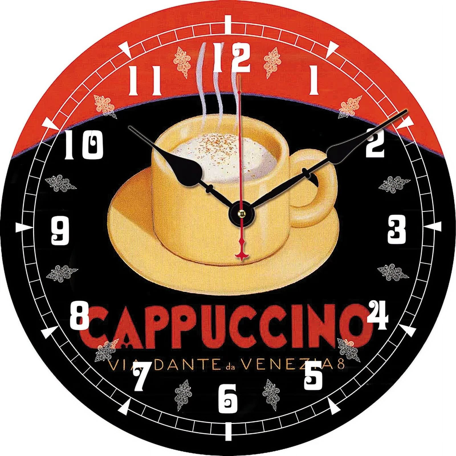 Coffee Wall Clock Kitchen Decor Wall Art Silent Non Ticking Large Round ...