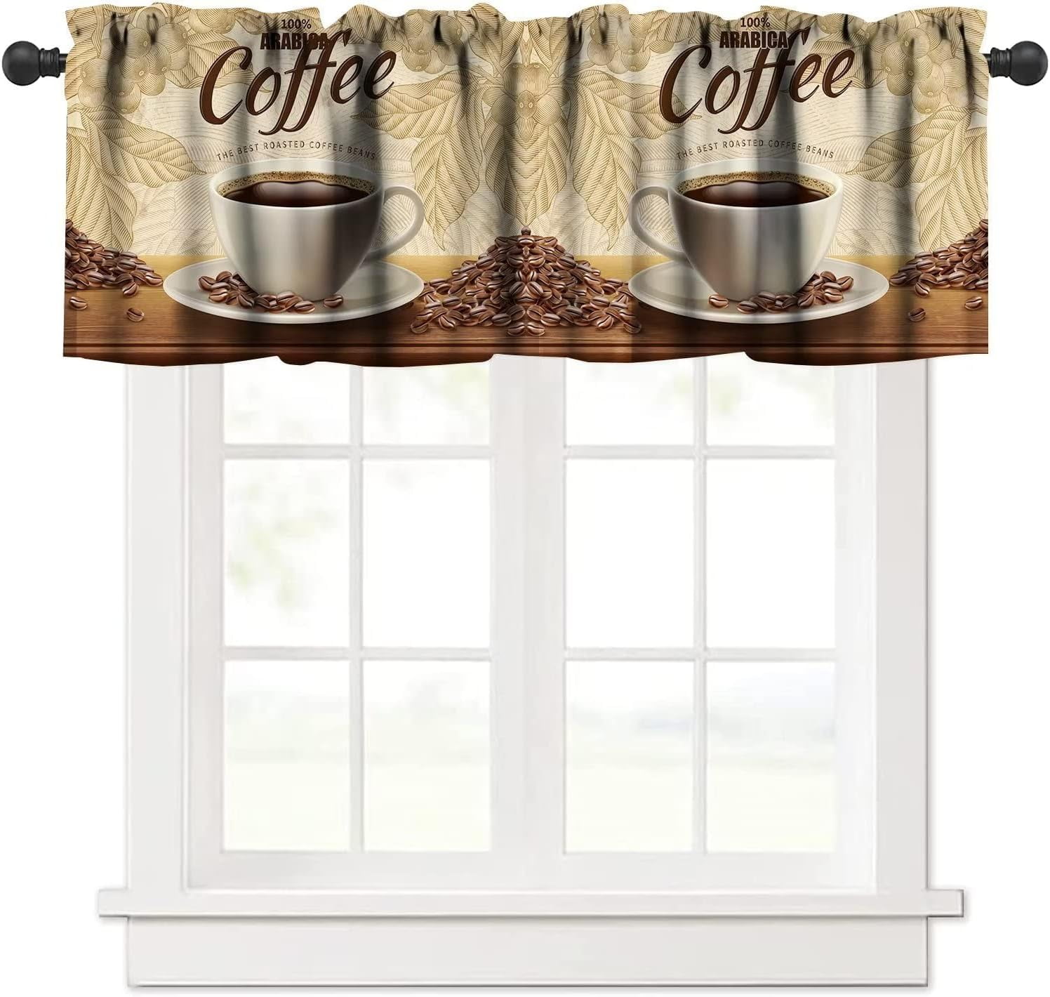 Coffee Window Valance, Coffee Beans Pattern on Background, Curtain ... Coffee Window Valance, Coffee Beans Pattern on Background, Curtain ...