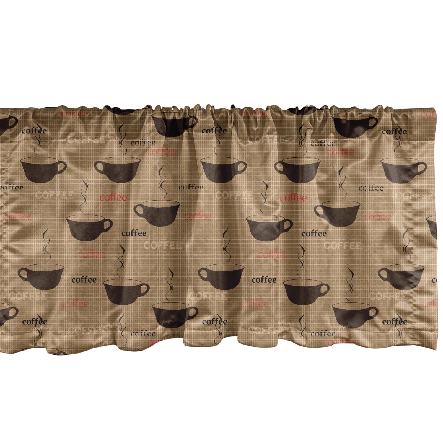 Coffee Window Valance Pack of 2, Coffee Cups in Earthen Tones Fresh ...