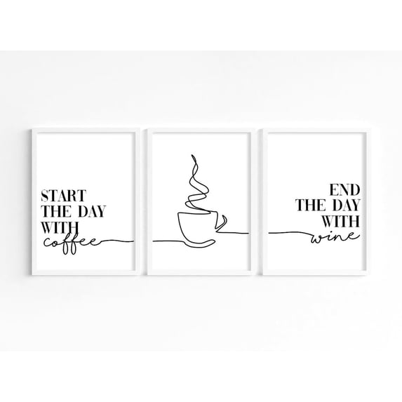 Coffee & Wine Line Art Minimal Kitchen Wall Decor Modern Bar Artwork ...