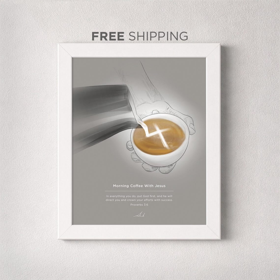 Coffee With Jesus Hand Drawn Art, Unframed Paper Poster 24x36in ...