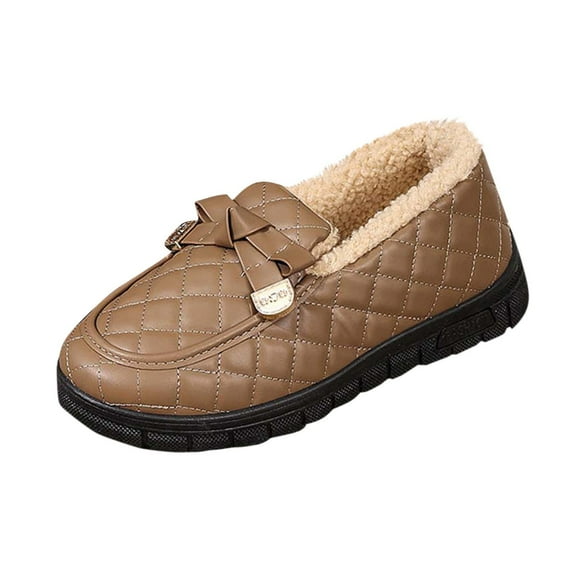 Coffee Women High End Fleece Lined Bow Loafers Casual Round Toe Shoes ...