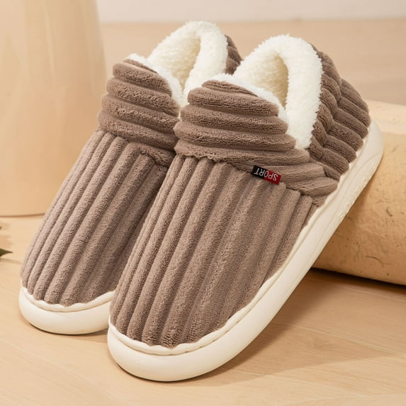 Coffee Women'S Corduroy Slippers Fleece Lined Thickened Non Slip Sole ...