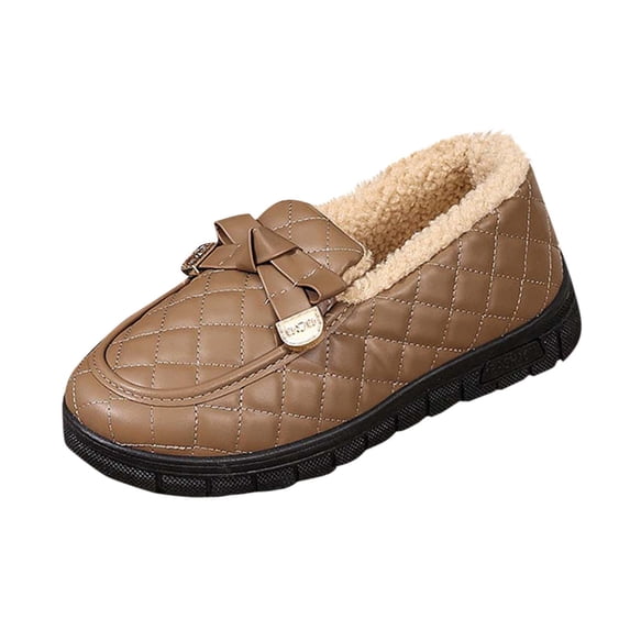 Coffee Women'S Loafers Fleece Lined Slip On Shoes With Bow Decor Round ...
