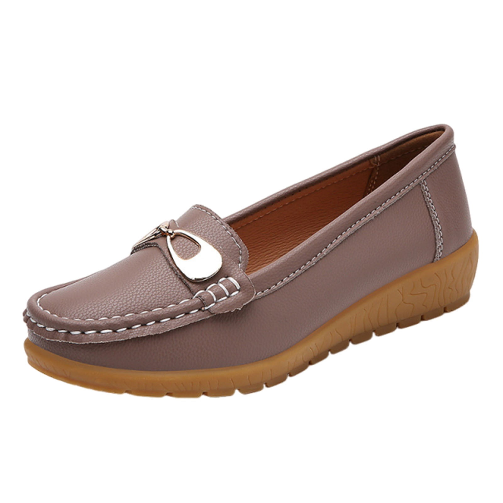 Coffee Women Summer Slip-On Shoes Non-Slip Lightweight Casual Toe Pu ...