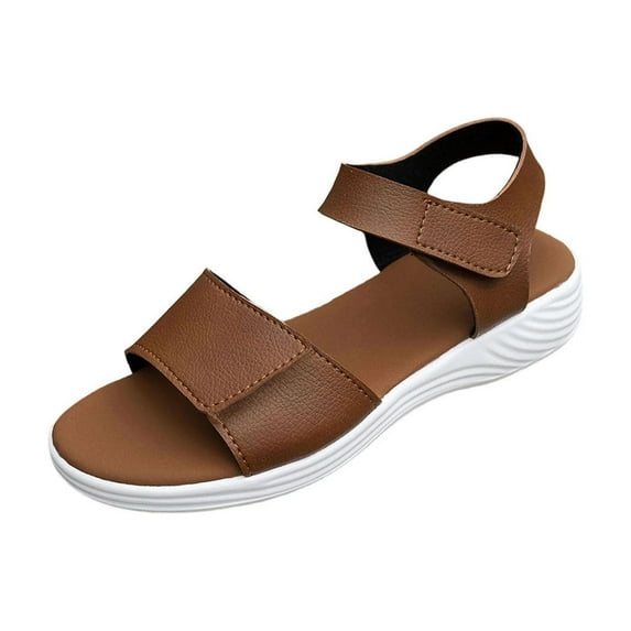 Coffee Womens Sandals Adjustable Ankle Strap Soft Sole With Thick Heel ...