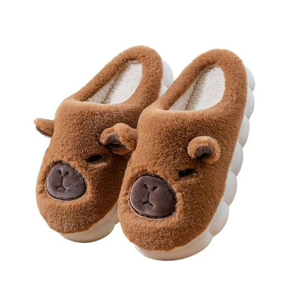 Coffee Womens Slippers Fleece Lined Thick Sole Cute Cat Design Indoor ...
