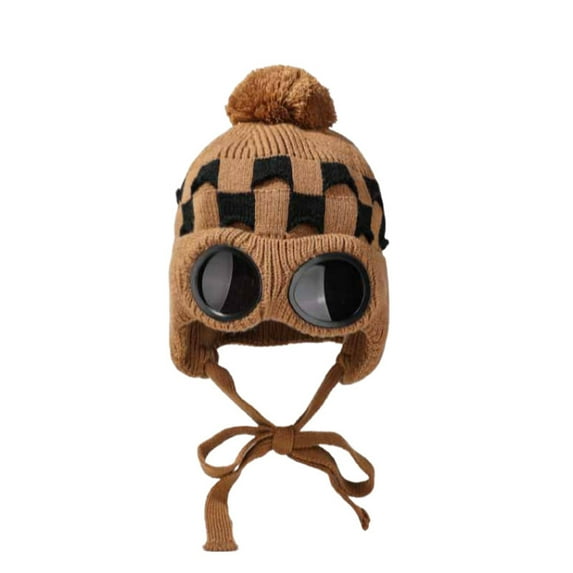 Coffee Womens Winter Knitted Hat With Built In Goggles For Skiing ...
