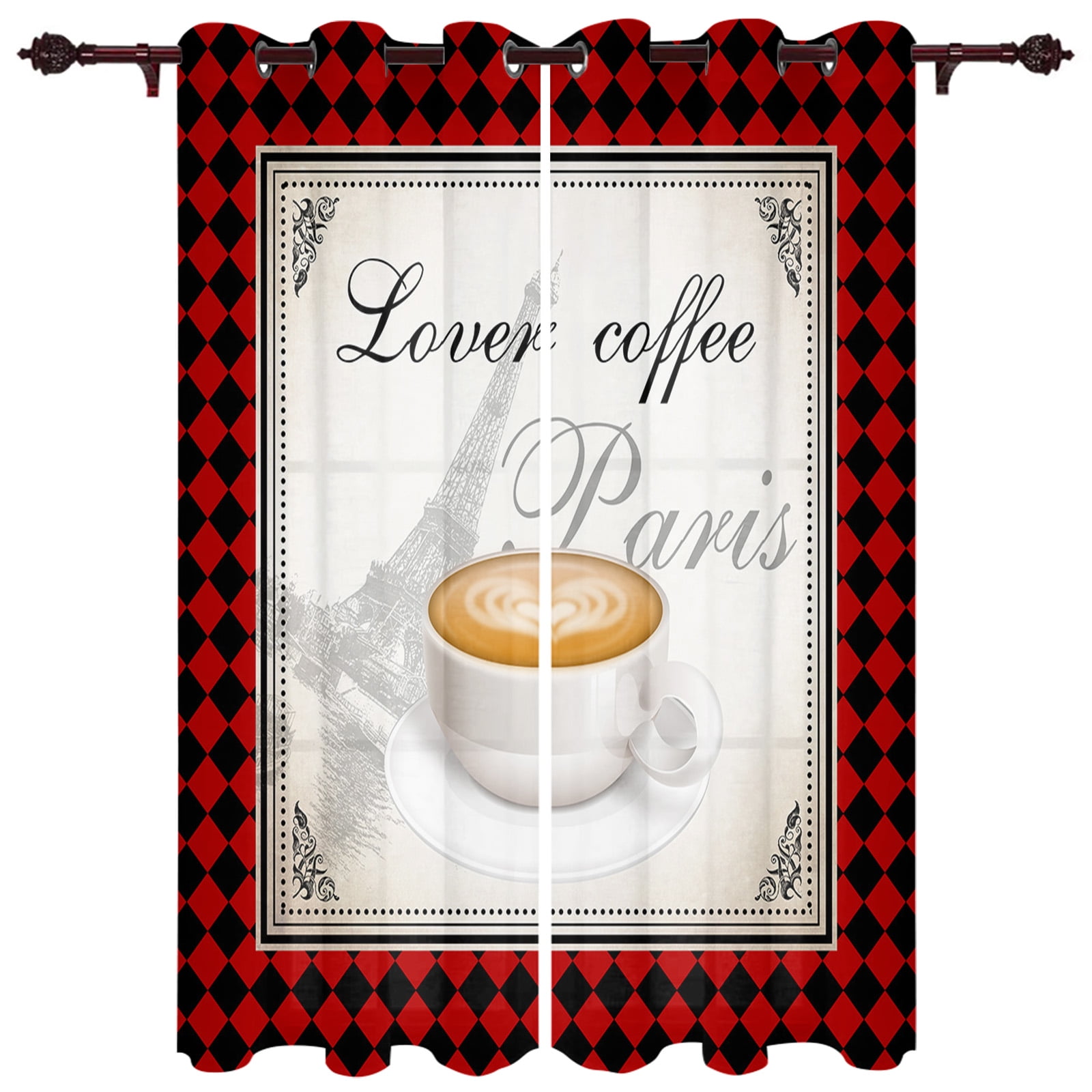 Coffee Wood Grain Retro Lattice Curtains for Bedroom Kids Room Living ...