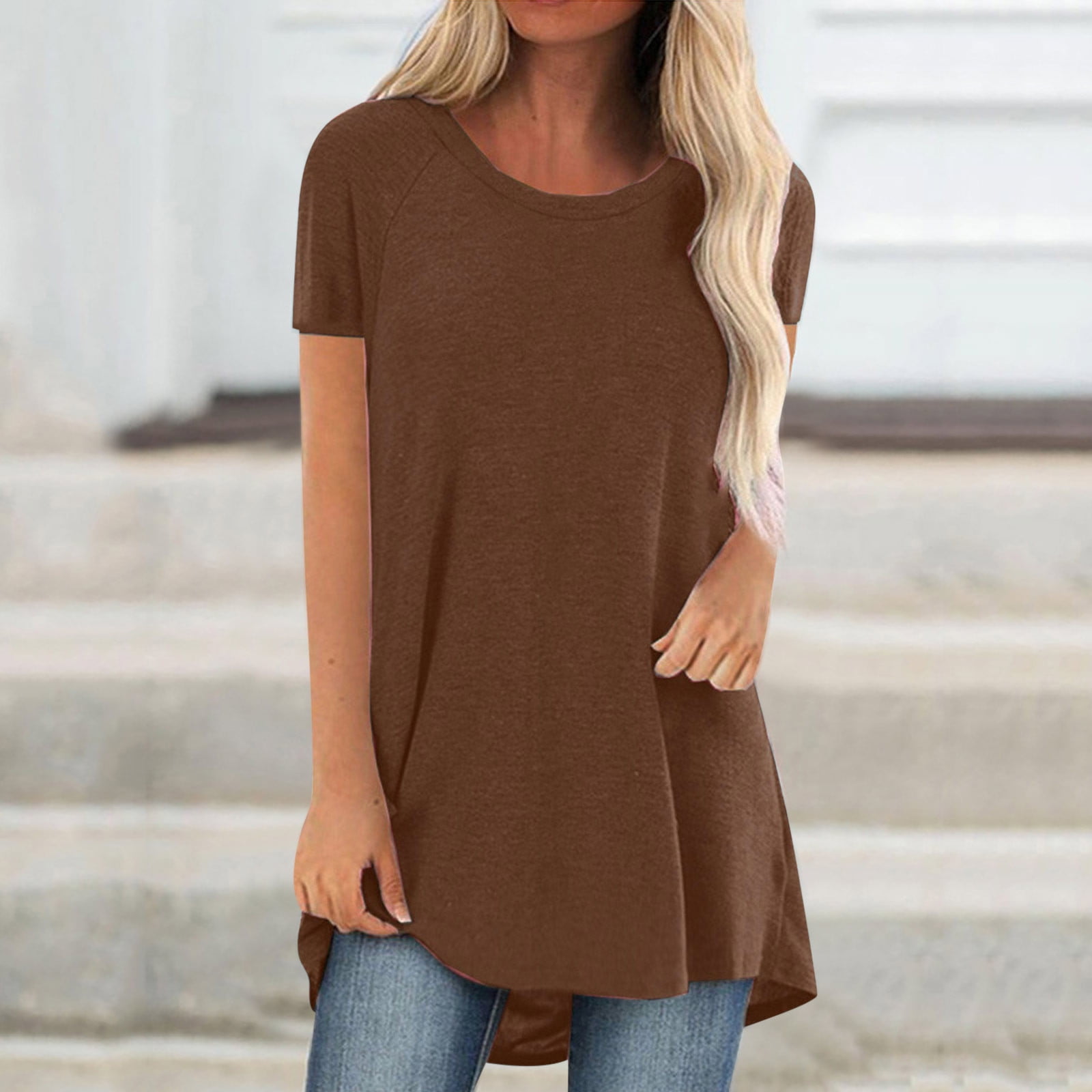 Coffee XXL WIZUTIZ Womens Blouse up to 65% Off Plain Basic Fluffy Loose ...