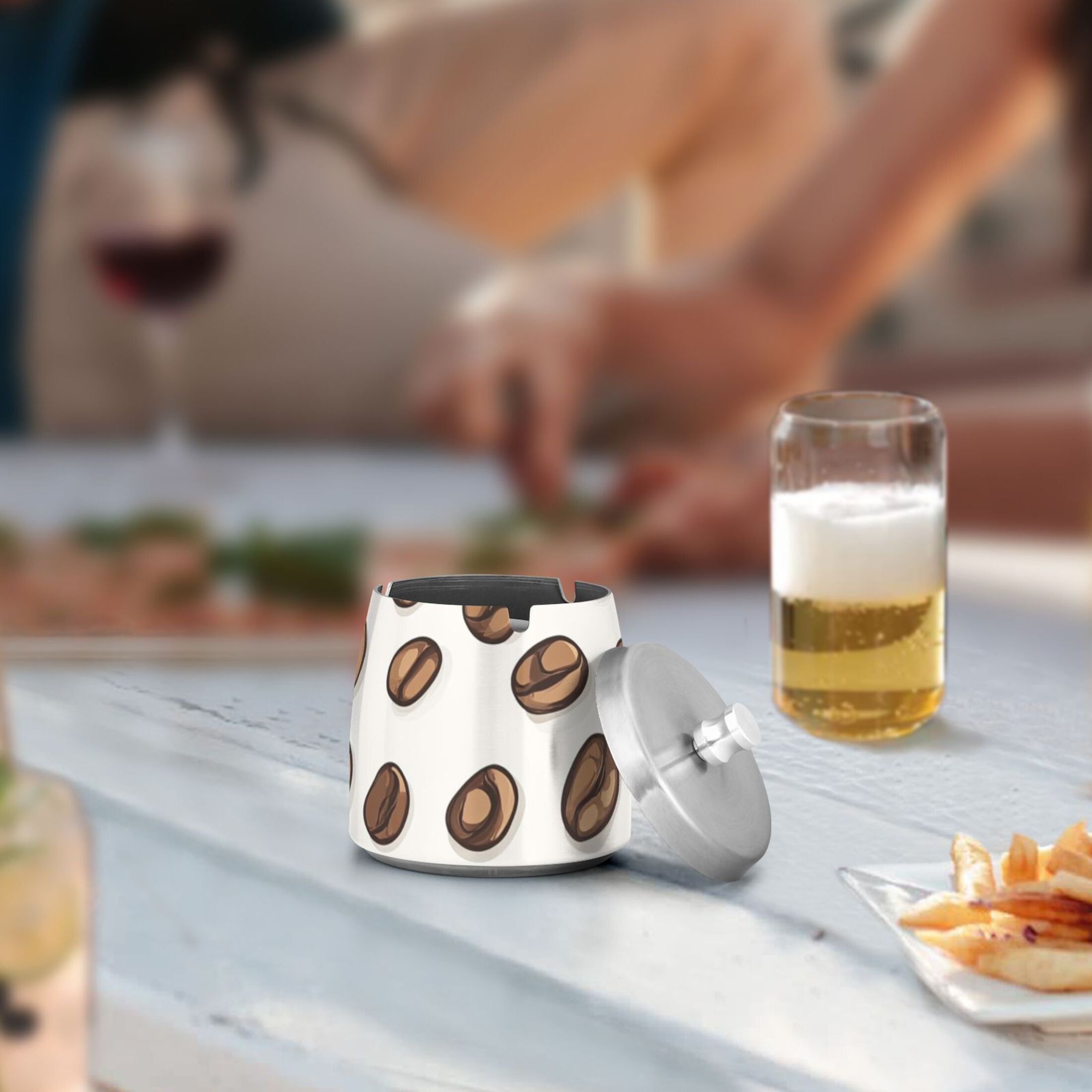 Coffee and Coffee Beans Ashtray with Lid Cigarette Ashtray Stainless ...
