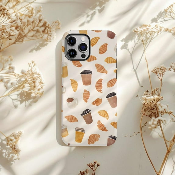Coffee and Croissant Aesthetic Phone Case for iPhone 11 12 13 14 15 16 ...