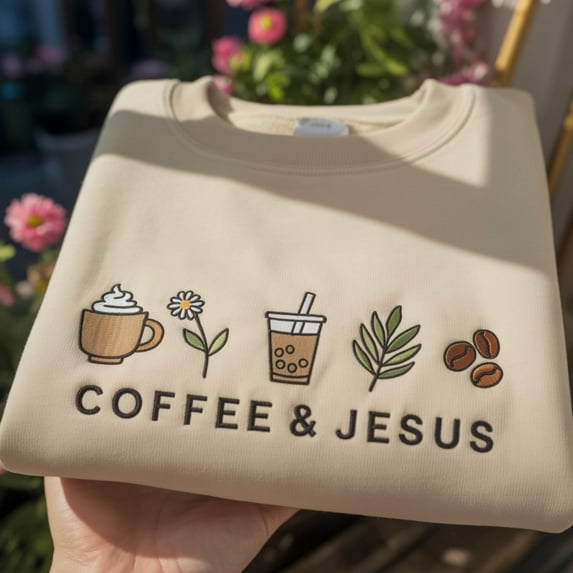 Coffee and Jesus Embroidered Sweatshirt, Christian Coffee Lover Gift ...