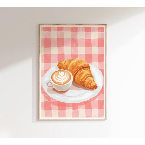 Coffee and croissant Poster pink breakfast club art preppy aesthetic ...