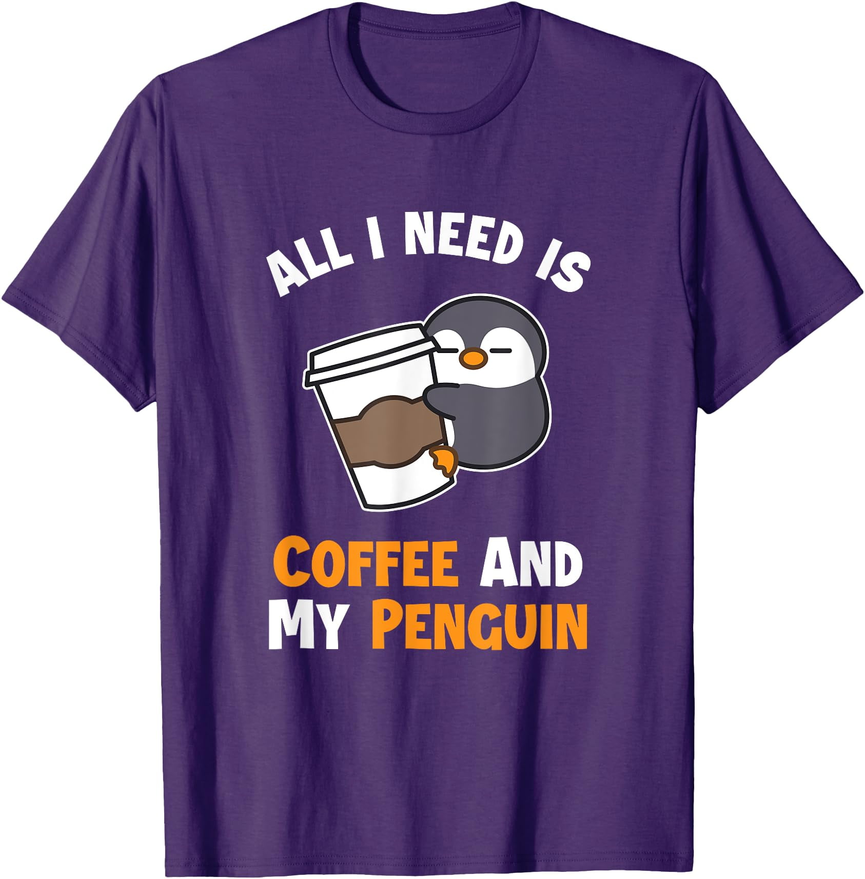 Coffee and my Penguin Sea Bird King Emperor Softstyle Unisex T-Shirt,Purple Color,Size YS ...