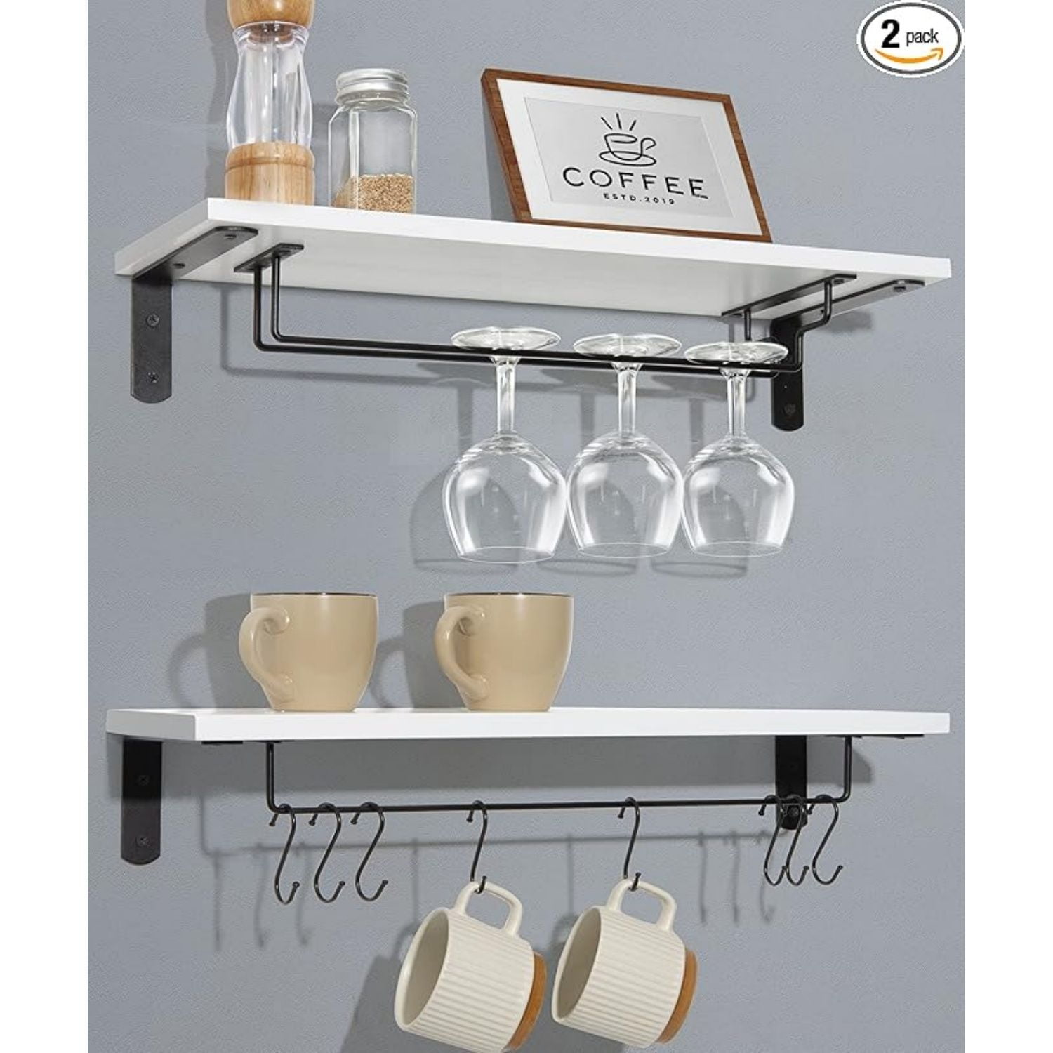 Coffee bar rack, 20 inch wall mounted coffee cup holder, wine cup ...
