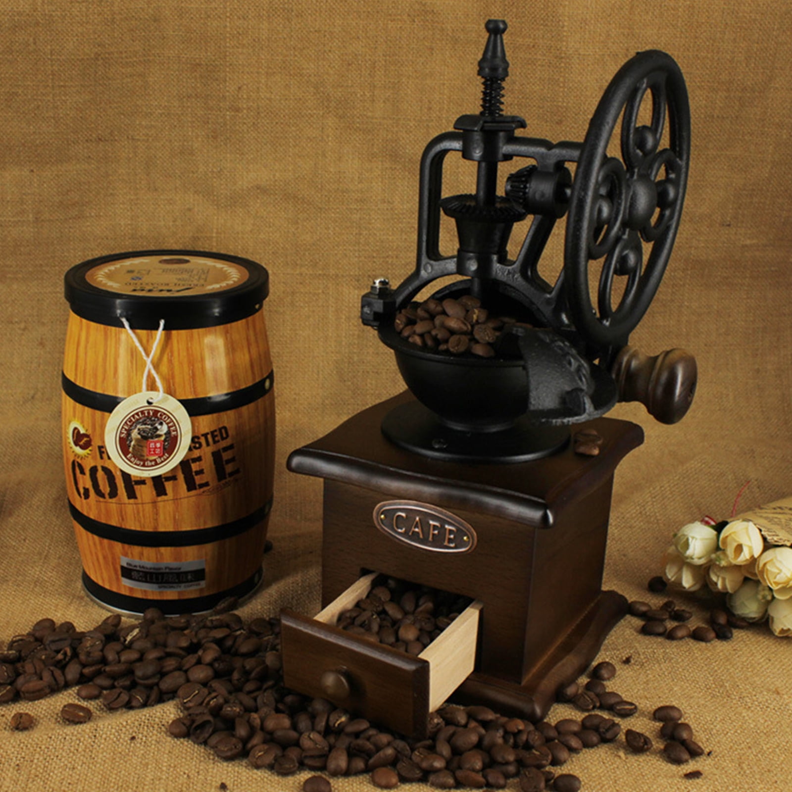Coffee grinder maker Retro Style Anti-Skid Wooden Base 3-Levels Conical ...