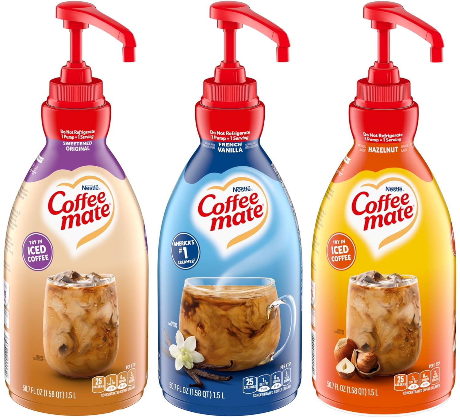 Coffee mate Liquid Concentrate 1.5 Liter Pump Bottles, 3 Flavors ...