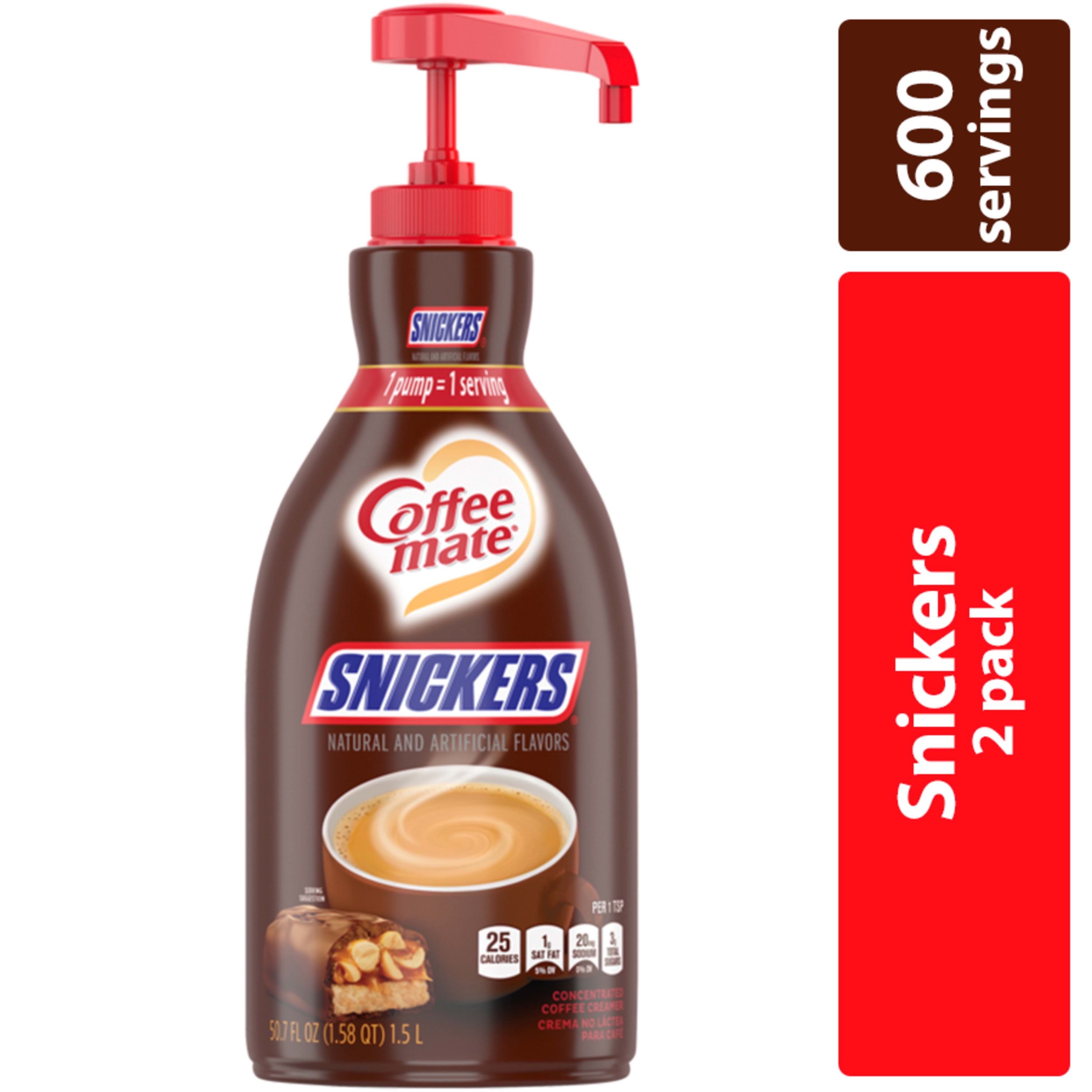 Coffee mate Snickers Non-Dairy, Caramel Liquid Creamer, 50.7 fl oz, 2 ...