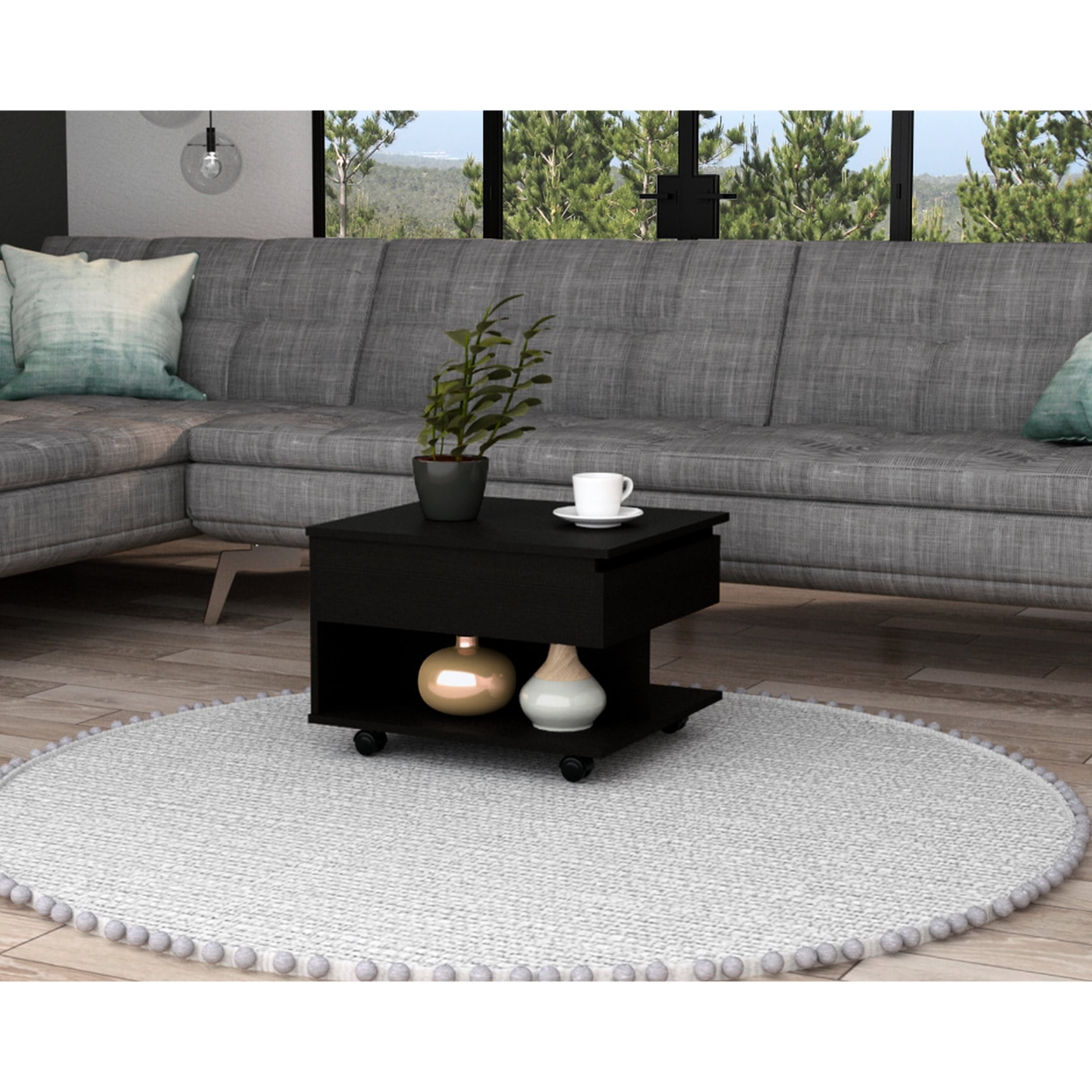 Coffee table with lift top, casters and shelf / Concealed storage, open ...
