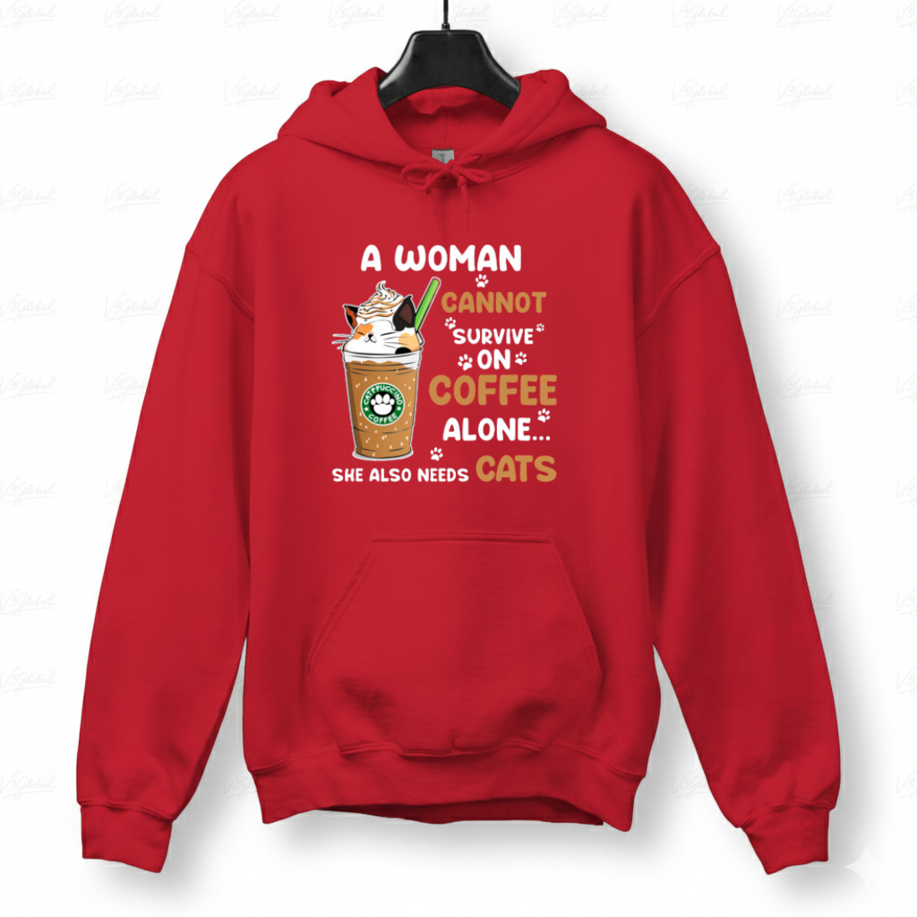 CoffeeCats A Woman Cannot Survive On Coffee Alone Cats Holiday Hoodie ...
