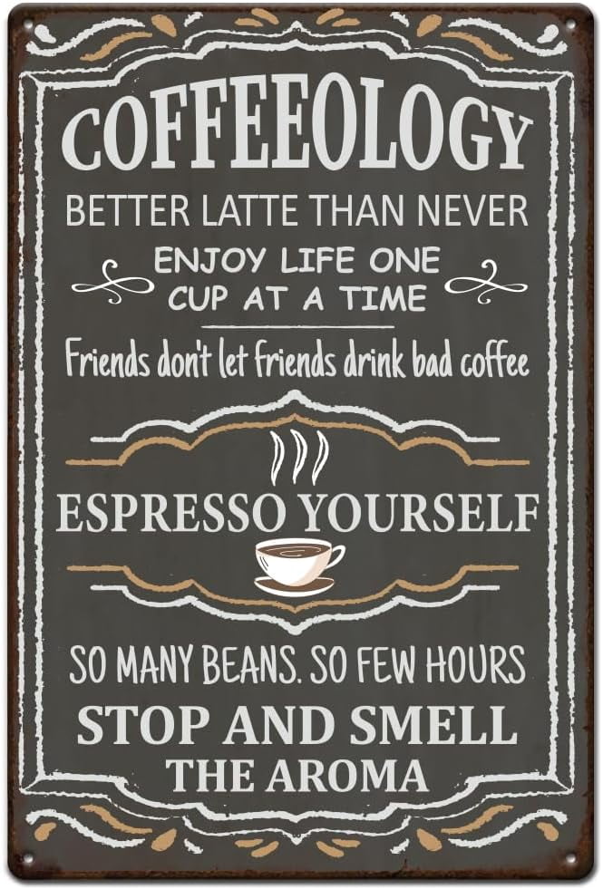 Coffeeology Metal Tin Sign Inspirational Quotes Tin Signs Cafe Kitchen ...