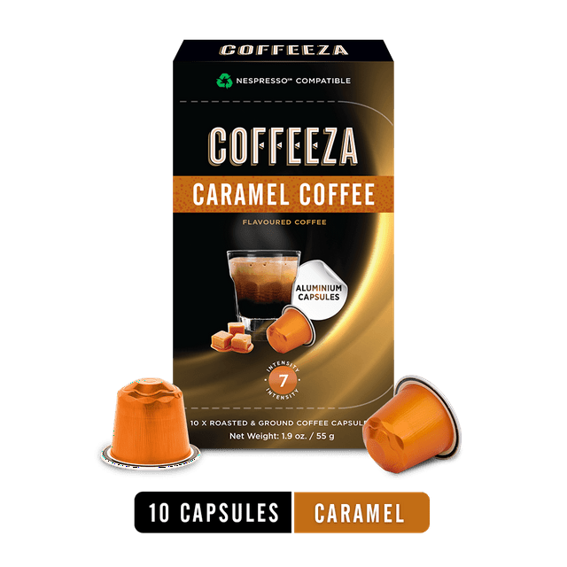 Coffeeza Caramel Flavoured Aluminium Coffee Capsules, Intensity -7 ...