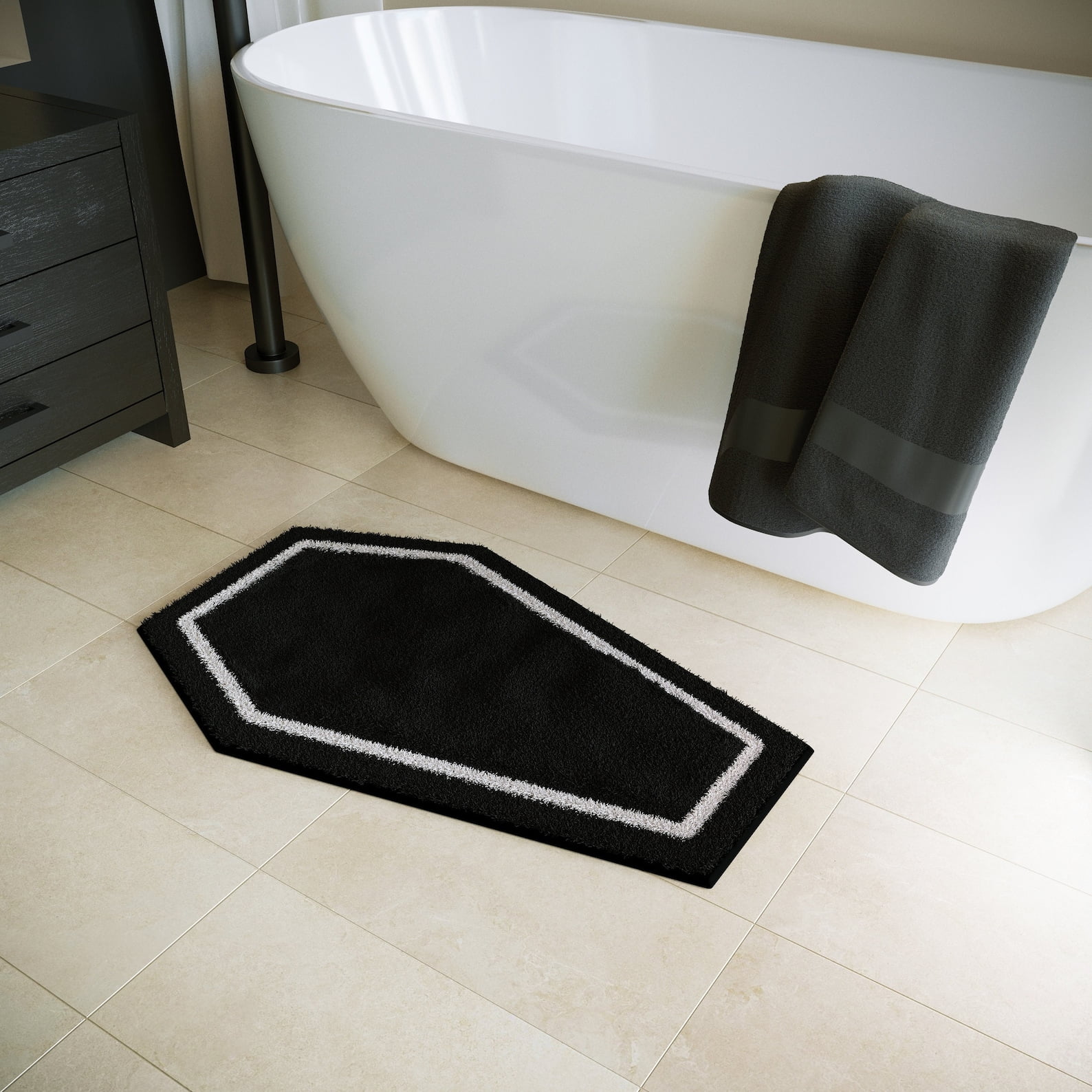 WITTIZA Black Coffin Bath Mat - Gothic Home Decor - Non Slip Shower ...