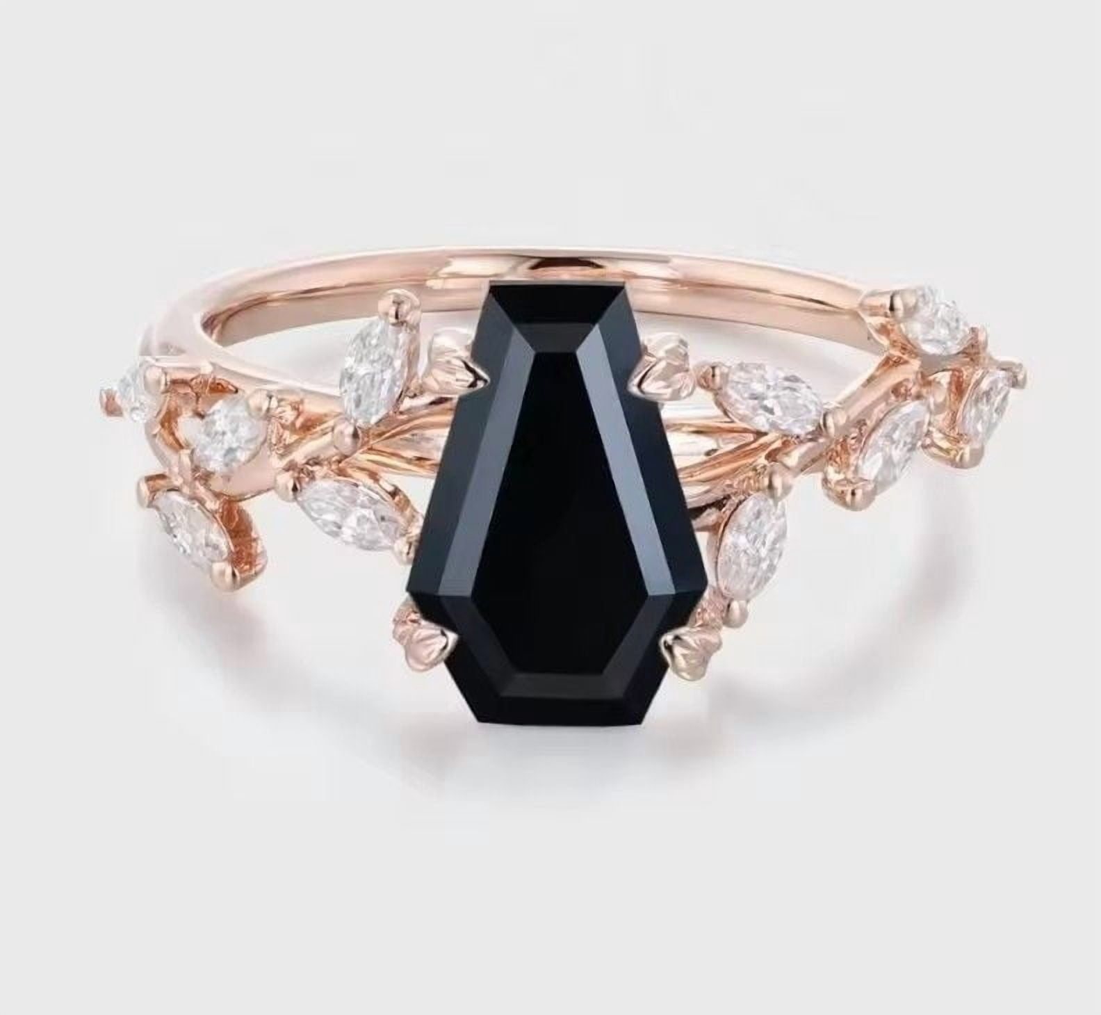 Coffin Cut Lab-Created Black Onyx & Diamond Engagement Ring in 925 Sterling Silver – Unique ...