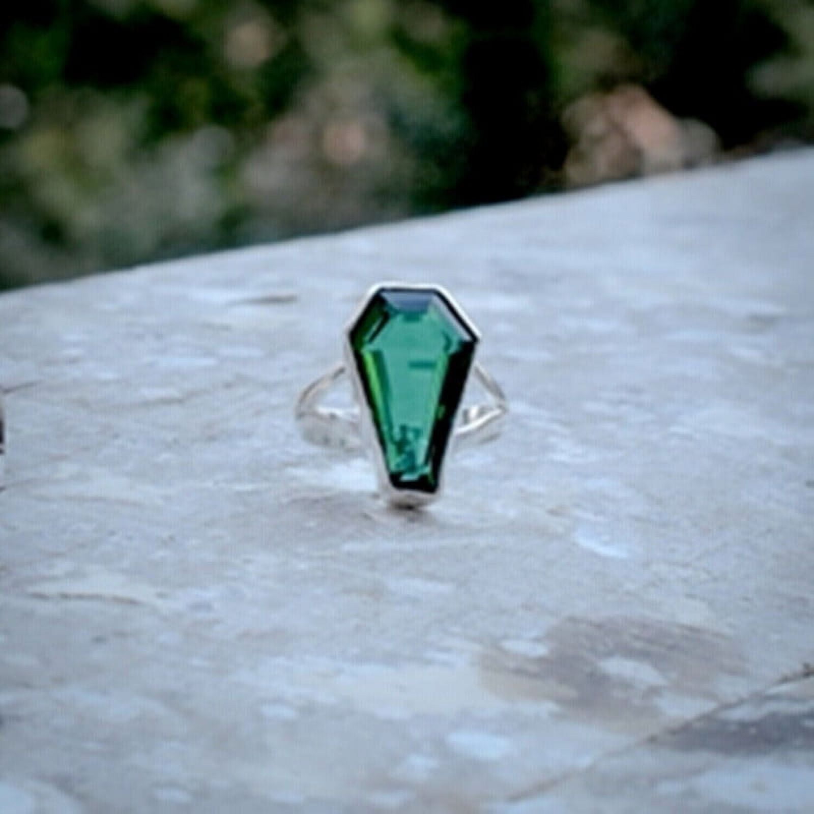 Jewels Prime Coffin Green Tourmaline Gemstone Ring, 925 Sterling Silver ...