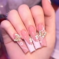 Coffin Press-On Nails - Pink Glitter & Gold Leaf Designs, 24Pcs Glossy ...