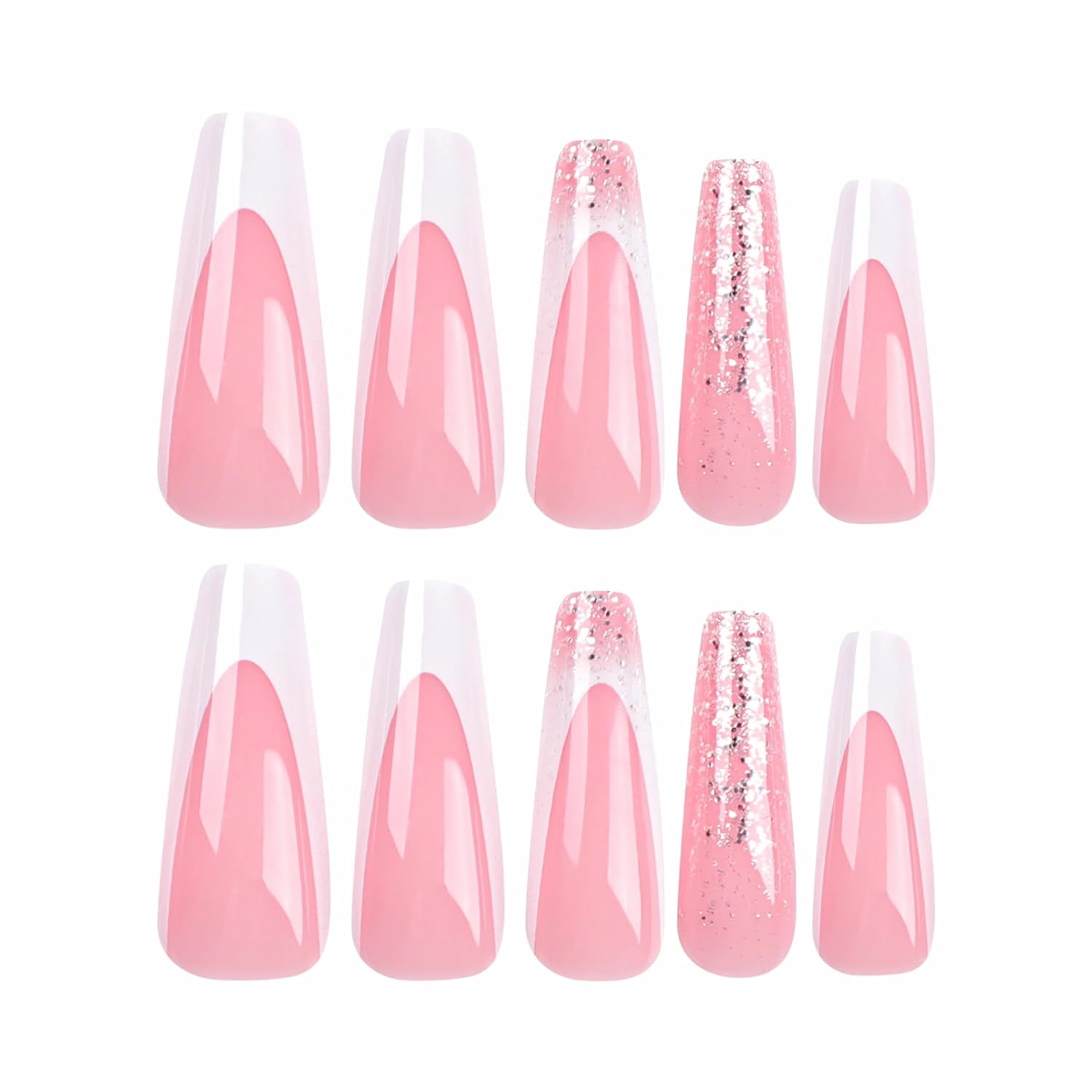 Coffin Press on Nails Extra Long Fake Nails White French Tip Glue ons ...