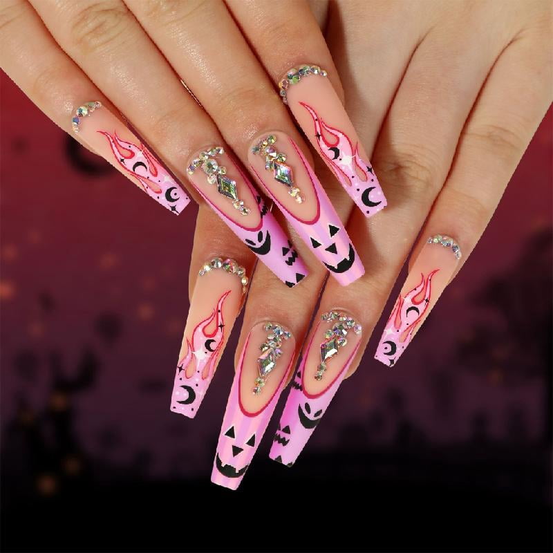 Coffin Press on Nails Gothic False Nails Full Fake Nails with Jelly ...