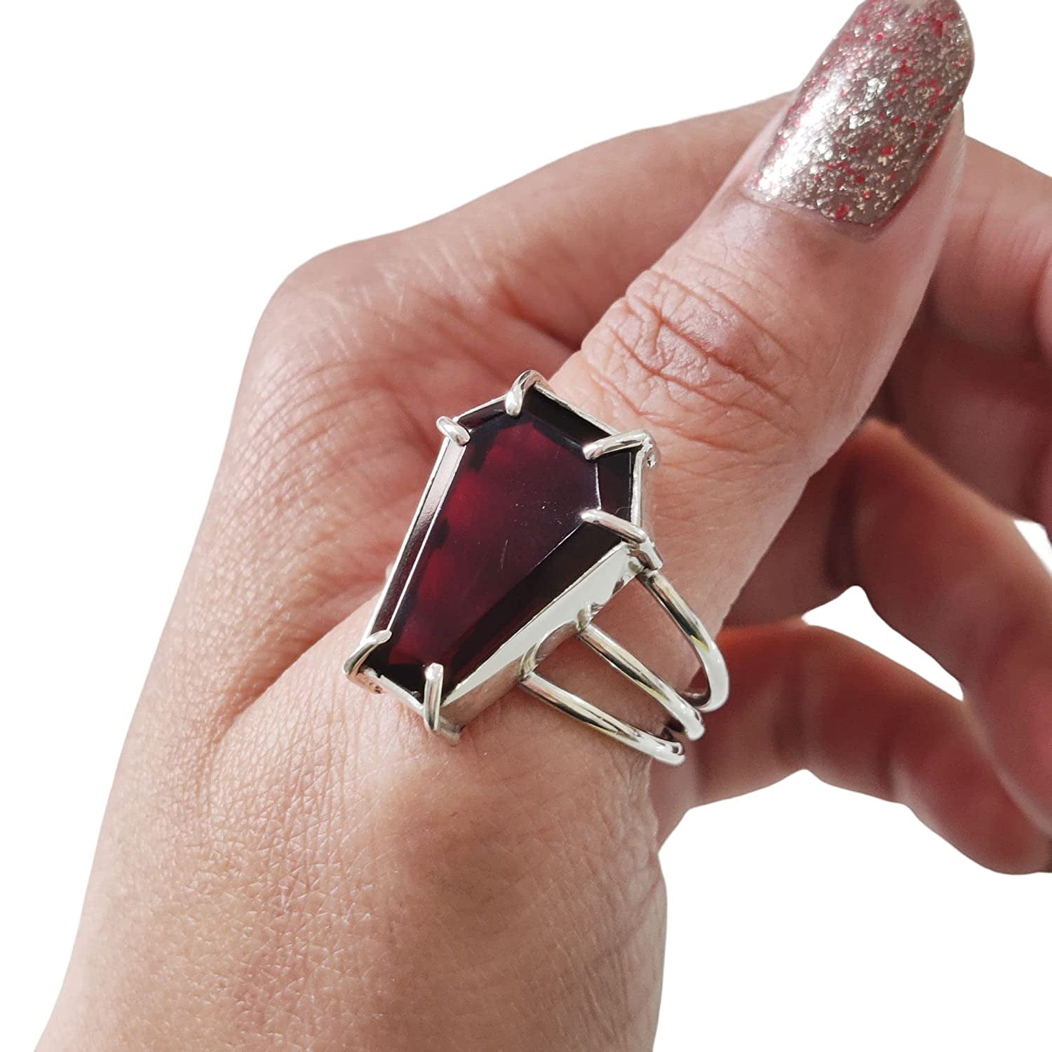 Coffin Red Garnet Ring, Natural Garnet Ring, January Birthstone, Womens ...