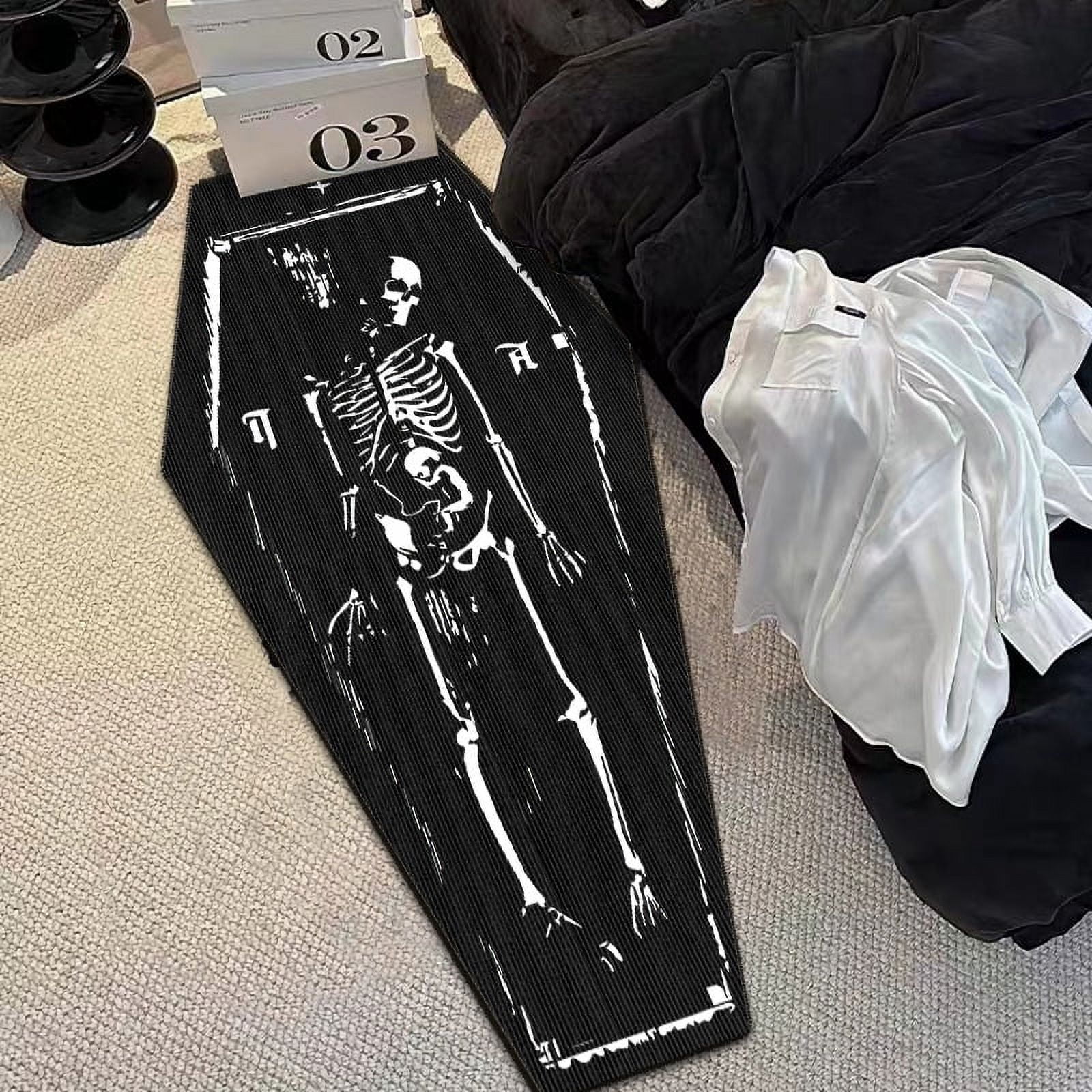 Coffin Shaped Mat Decorative Dancing Skeleton Floor Mat Halloween Theme ...